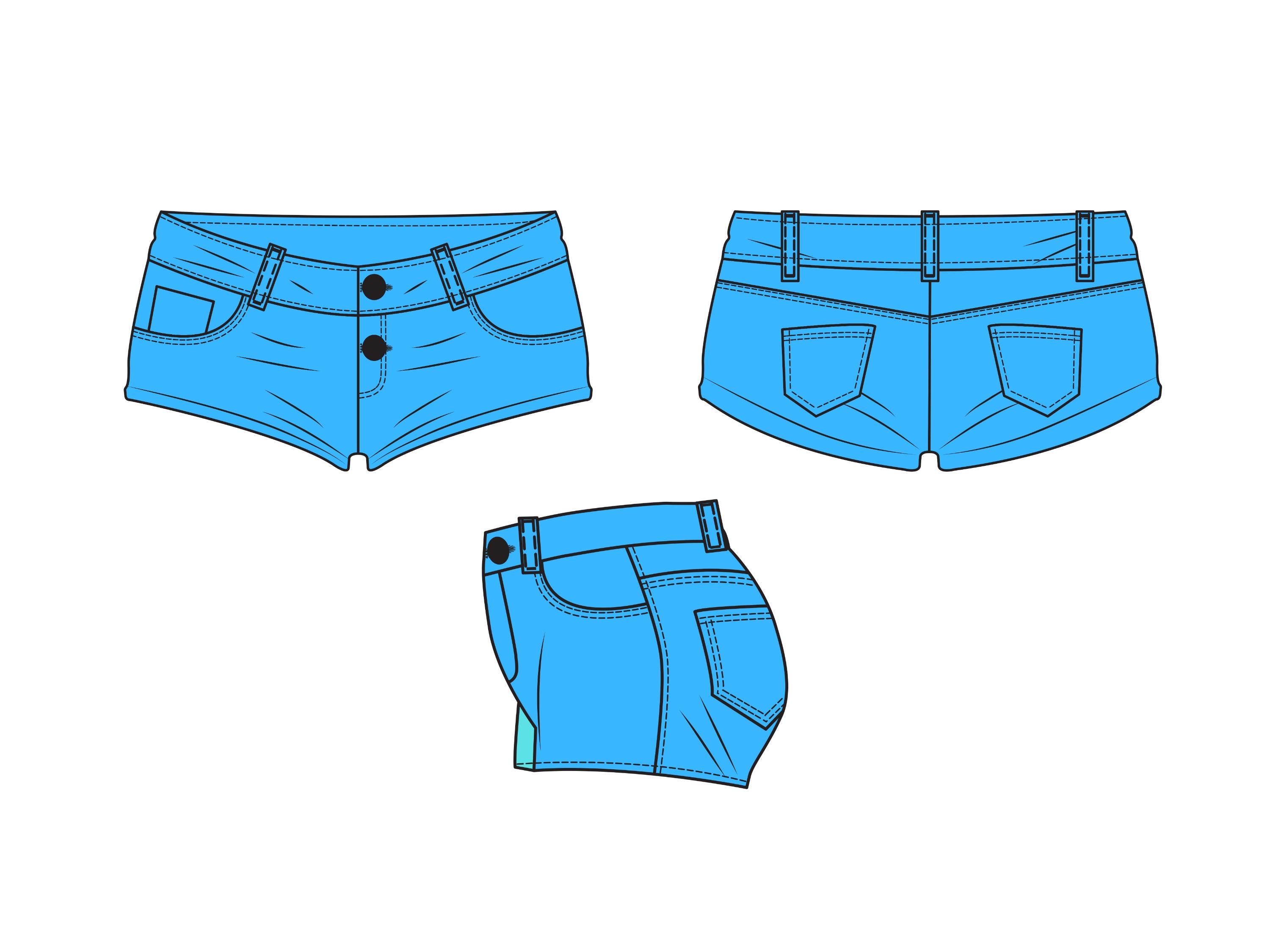 Baggy Streetwear Jean Shorts Mini Fit Jorts Vector Template Mock-up ...
