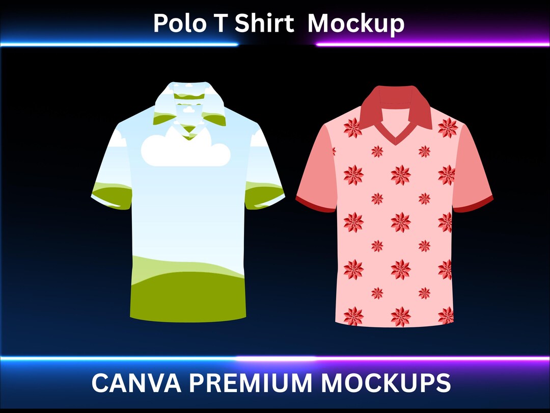 Trendy All-over Print Unisex Polo Shirt Template for Canva - Print on ...