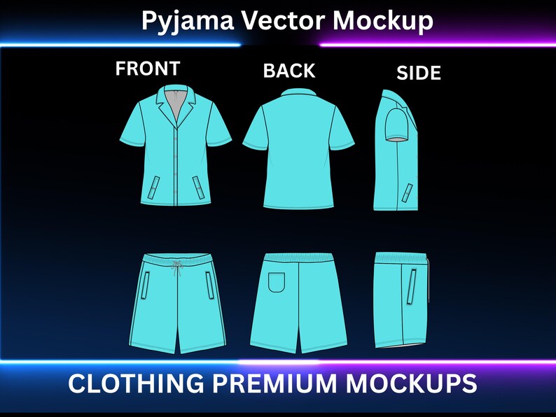 Pajama Set Vector Mockup | Pyjama Flat Sketch | Loungewear Tech Pack ...