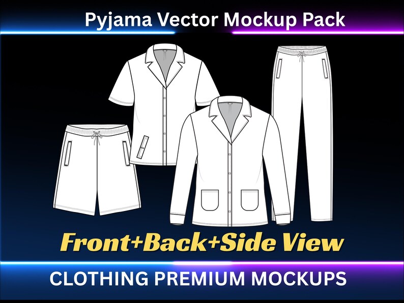 Pyjama Sketch Loungewear Vector Mockup Fashion Tech Pack Template ...