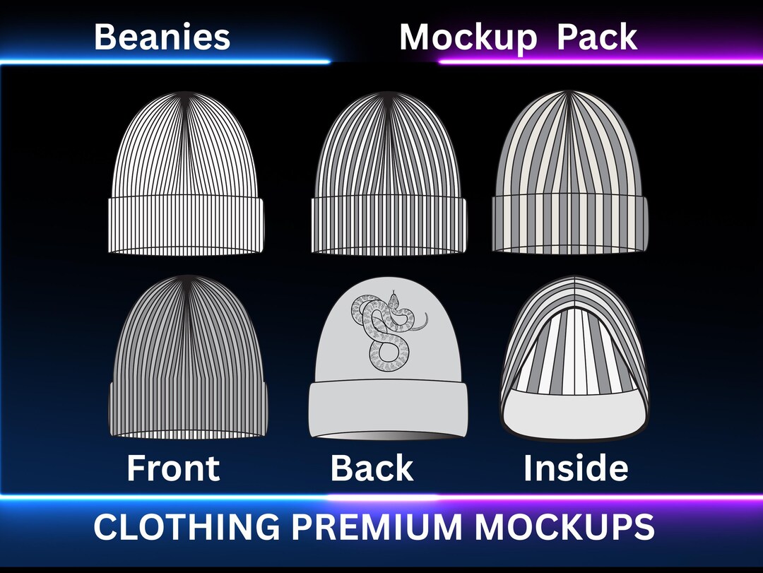 4 Types of Beanies Mock-up Editable Adobe Illustrator, PNG, Procreate ...