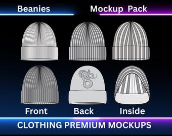4 Types of Beanies Mock-up Editable Adobe Illustrator, PNG, Procreate ...