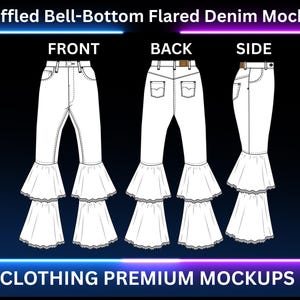 Streetwear Flared Jeans Ruffled Bell-bottom Mockup Vector Adobe ...