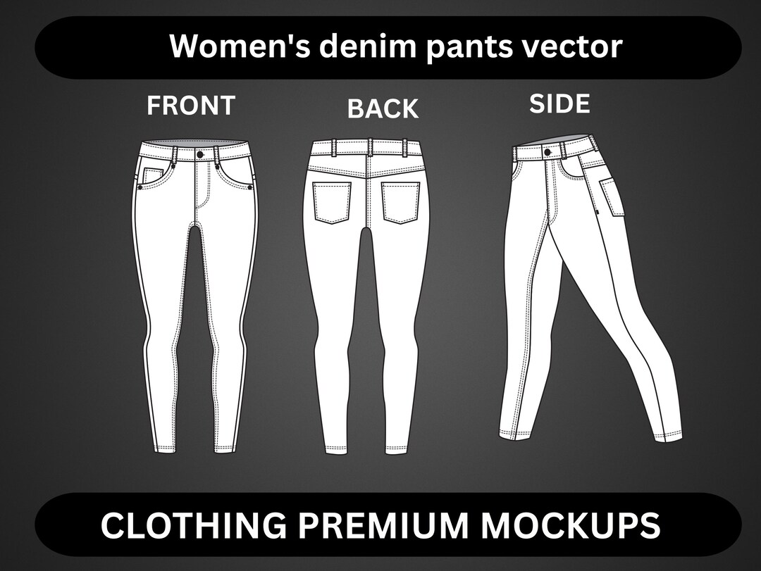 Denim Pants Vector- Jeans Pants Vector -fashion Flat Sketch for Adobe ...