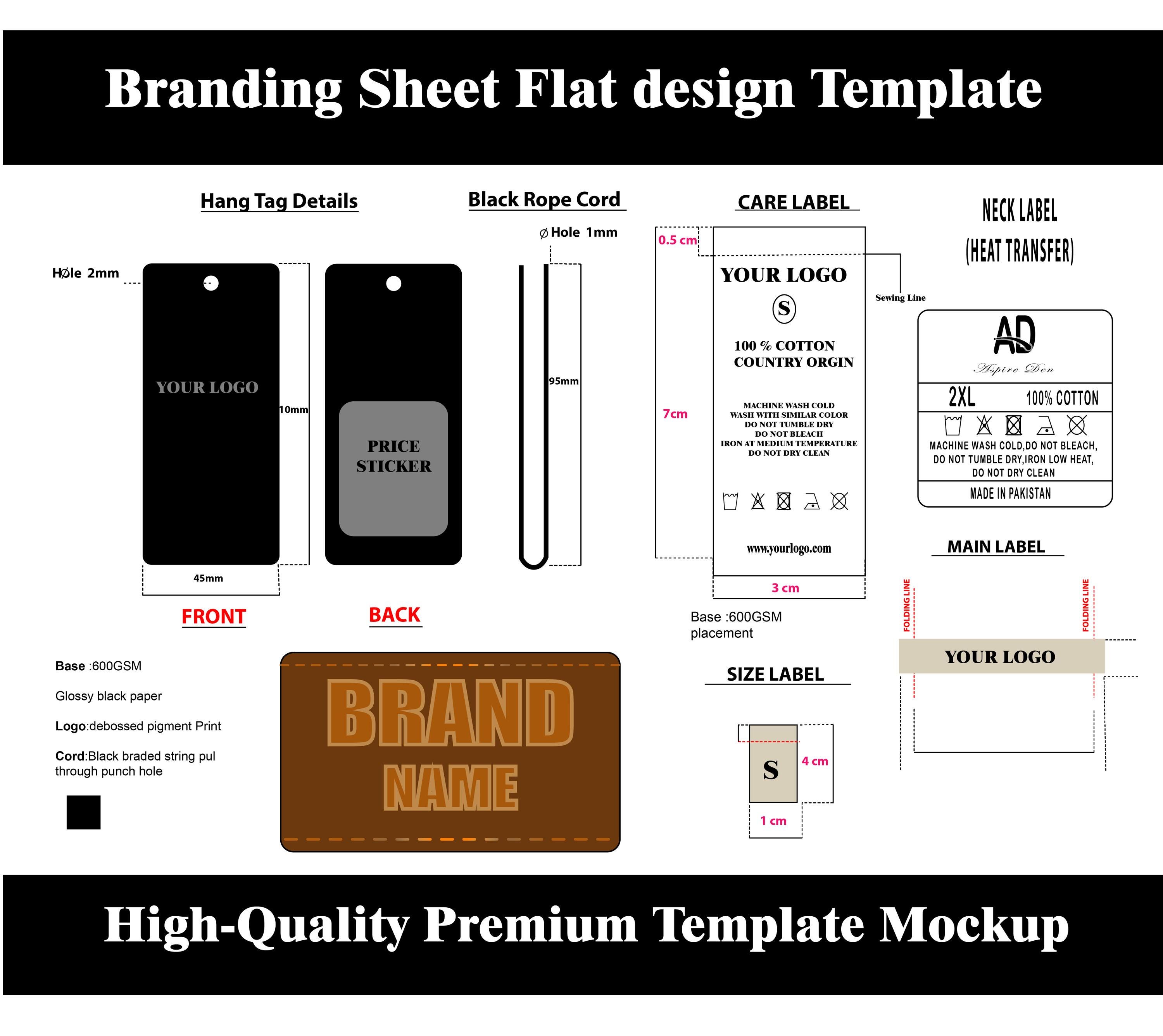 Branding Sheet Template | Hang Tag Mockup | Neck Label & Patch Tech ...