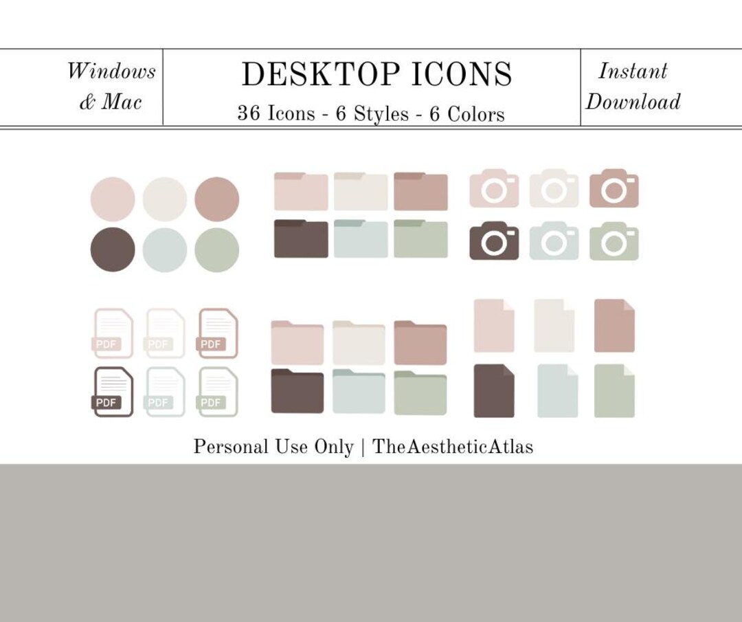 Chic Pastel Desktop Icons Set | Feminine Aesthetic Folder Icons for Mac ...