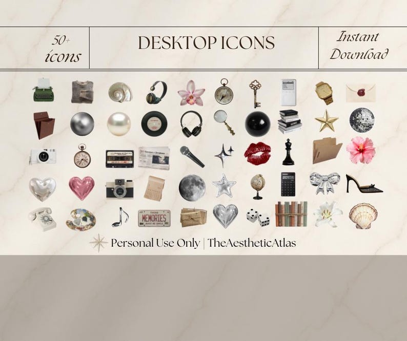 50+ Vintage Aesthetic Desktop Icons & Digital Stickers | PNG/ICO Bundle ...
