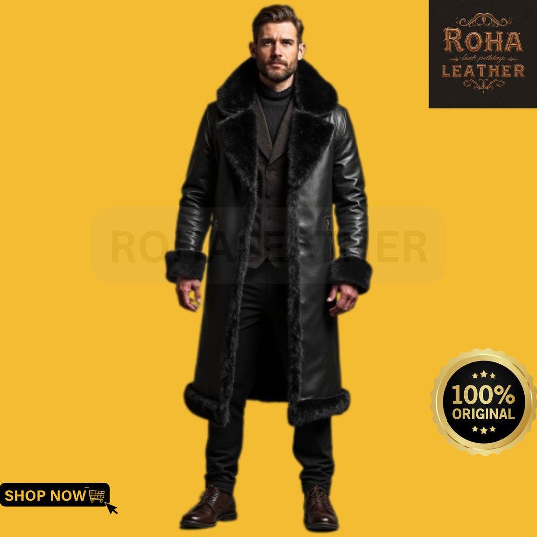 Black Gothic Leather Overcoat With Faux Fur Trim - the Obsidian Lord - Etsy