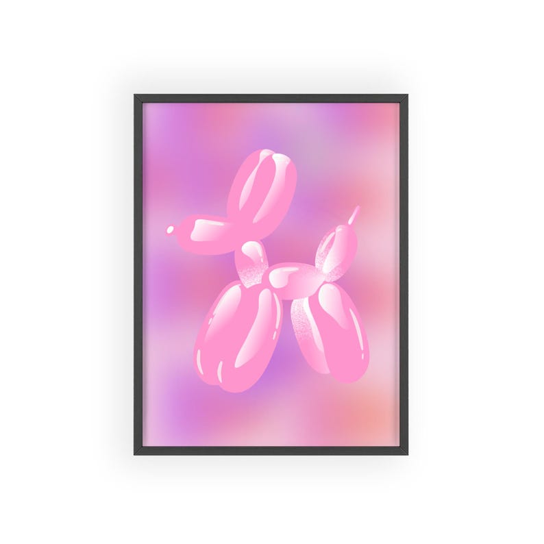 Pink Balloon Dog Poster With Wooden Frame, Cute Art Print for Kids ...