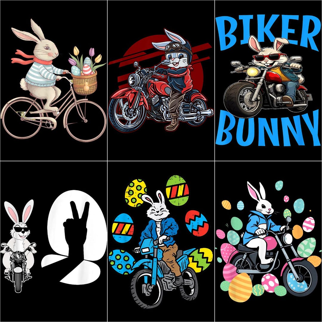 Easter Rabbit Motorcycle PNG Bundle, Biker Bunny PNG, Cute Bunny Rider ...