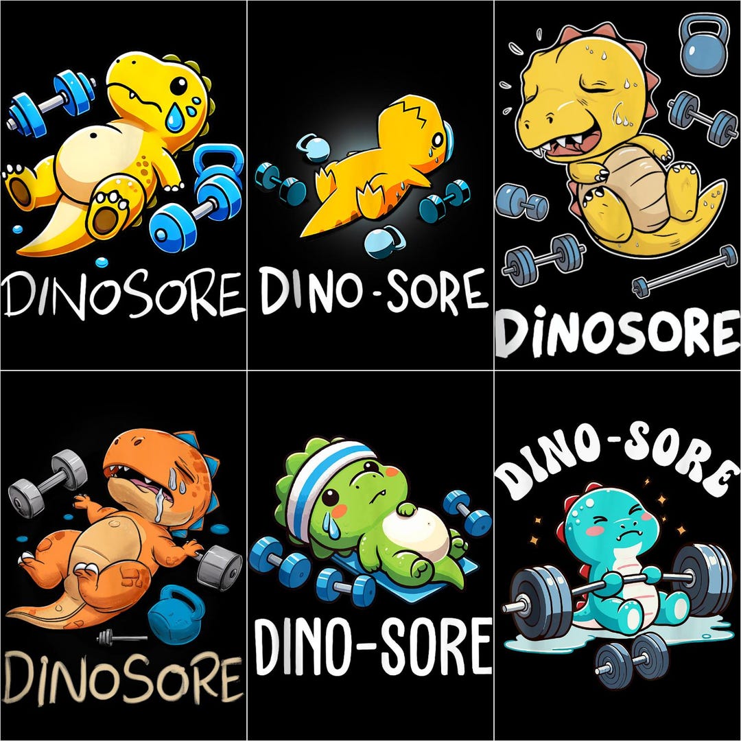 Dino-sore PNG Bundle – Adorable Fitness Designs for Fun Projects – High ...