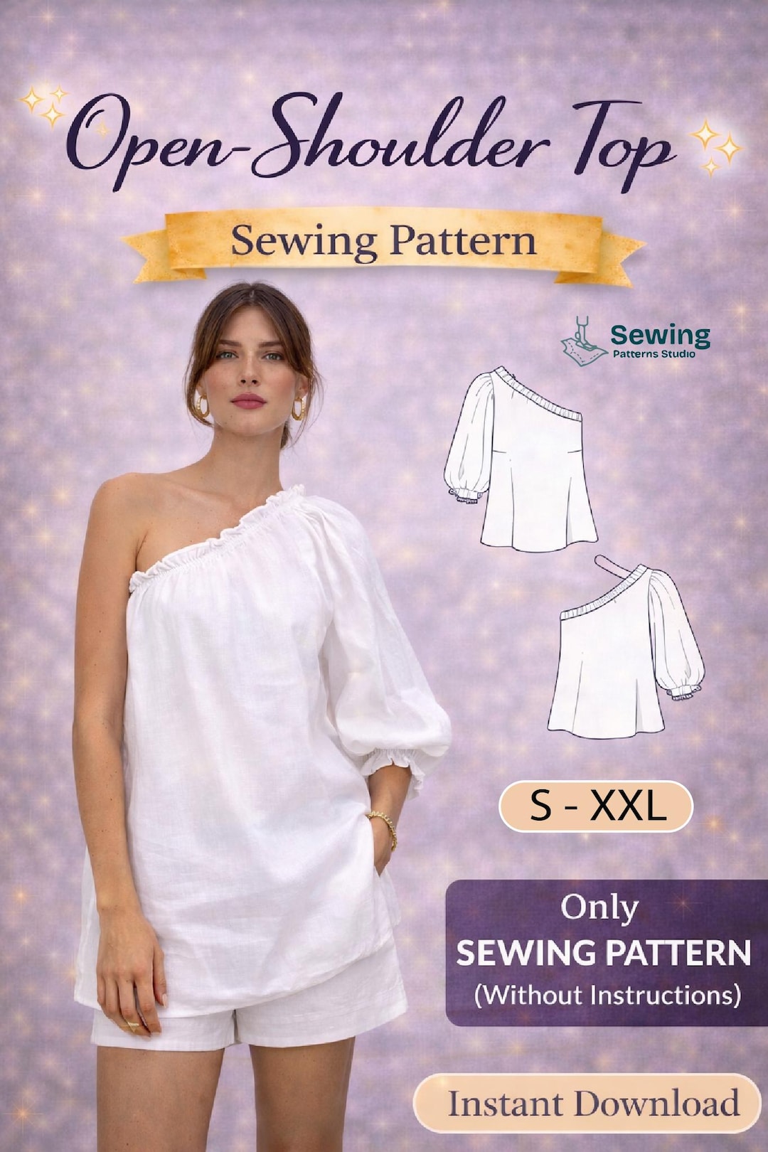 One Shoulder Puff Sleeve Dress Sewing Pattern PDF | Asymmetric Summer ...