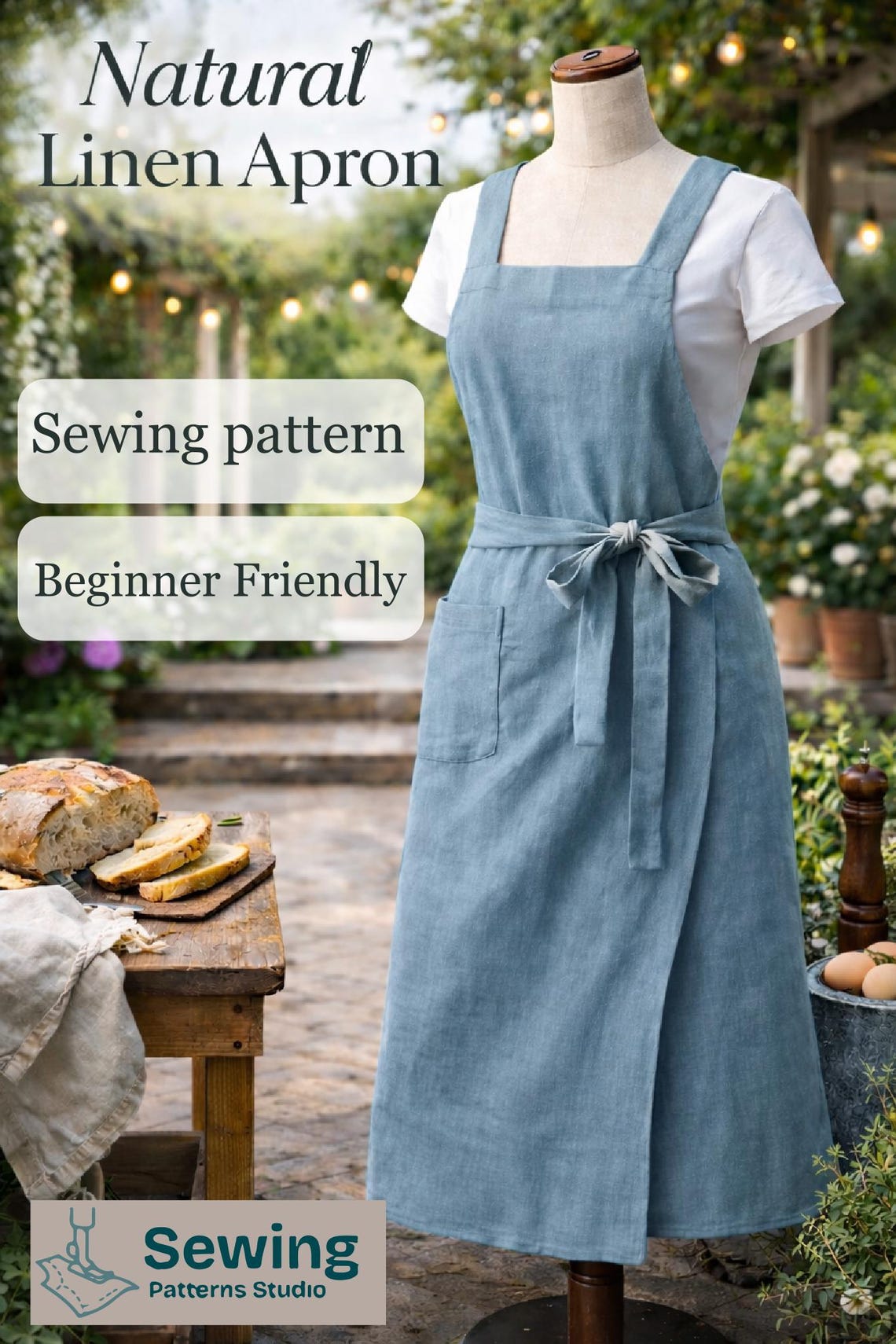 Handmade Dusty Blue Linen, Pinafore Apron Sewing Pattern PDF, Farmhouse ...
