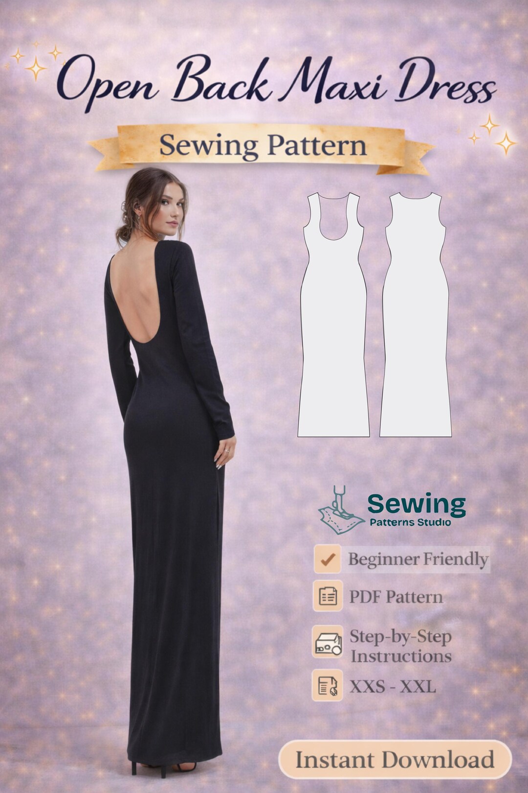 Open Back Maxi Dress Sewing Pattern | XXS-XXL (PDF Pattern) - Etsy