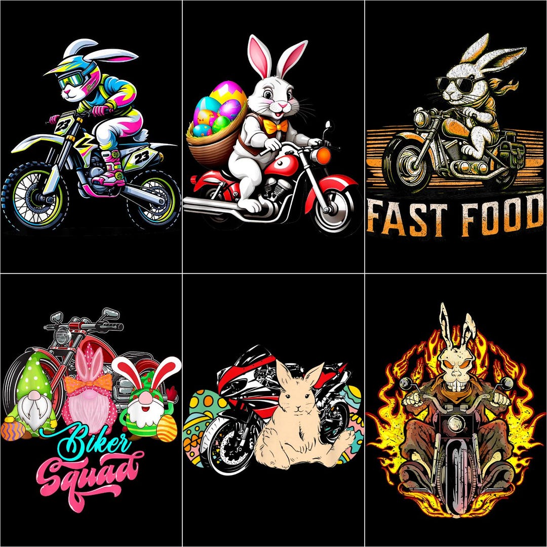 Easter Biker Bunny PNG Bundle | Funny Rabbit Motorcycle Sublimation ...
