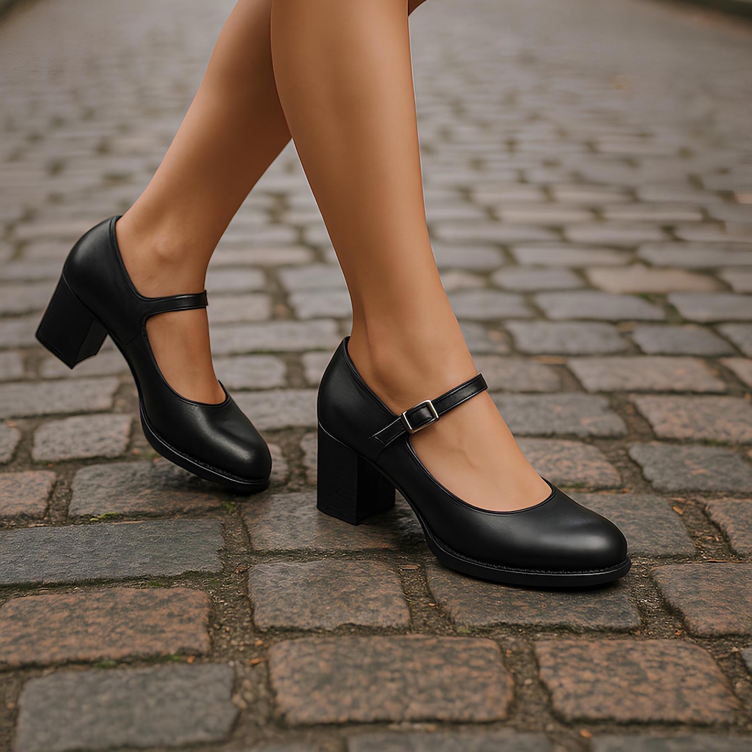 Women Mary Janes Shoes, Black Handmade Shoes, Women Low Heels Mary Jane ...