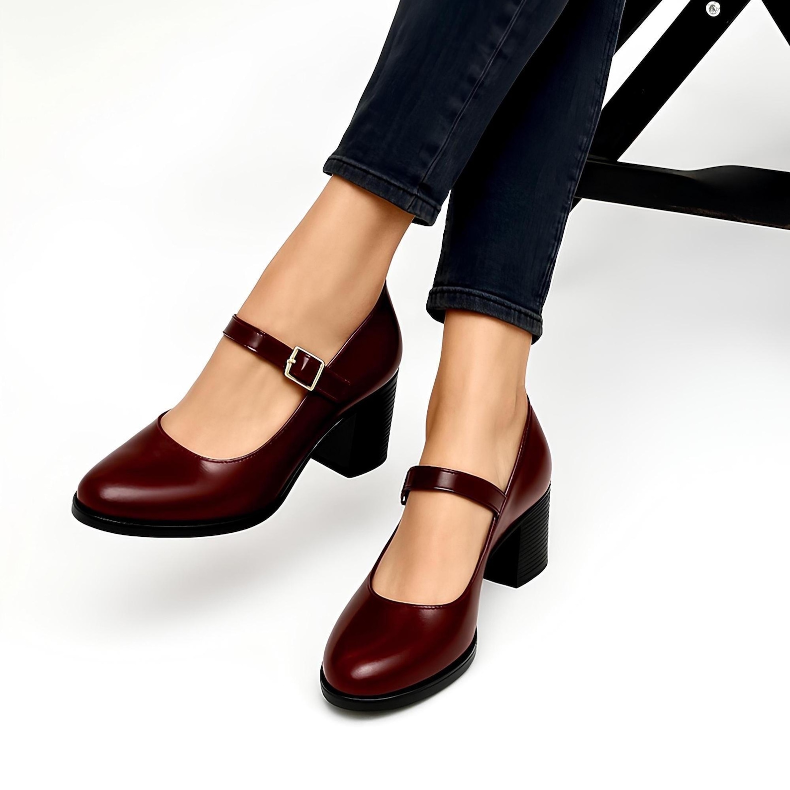 Women Mary Janes Shoes, Burgundy Patent Handmade Shoes, Women Low Heels ...