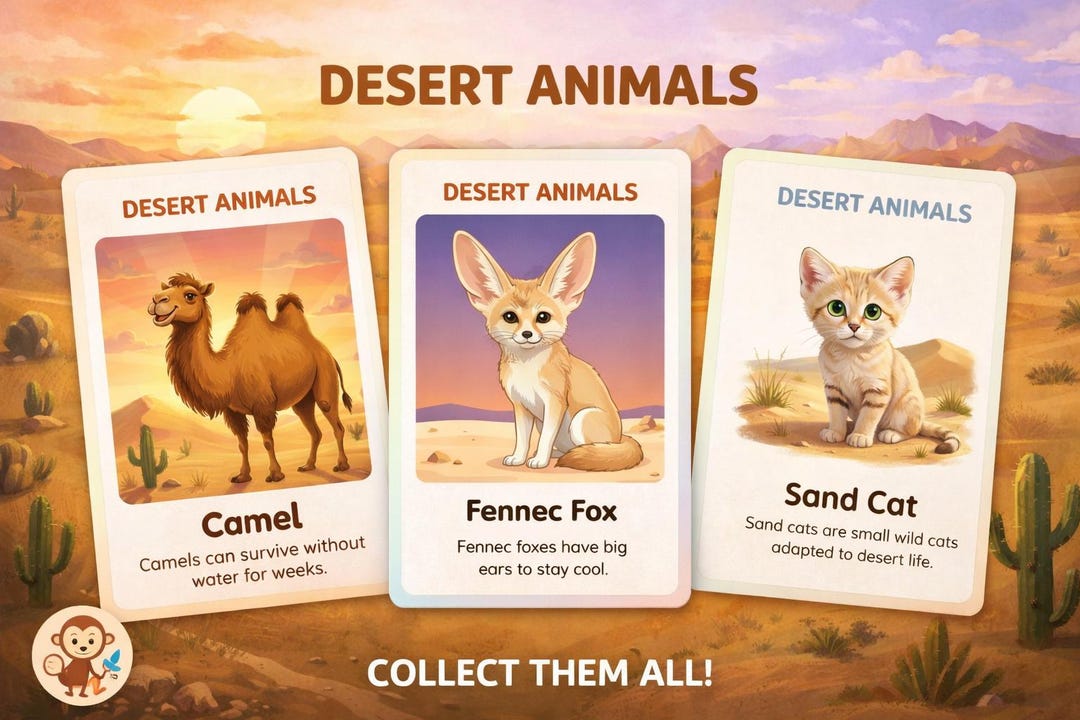 Desert Animal Flashcards | Printable Kids Learning Cards | Montessori ...