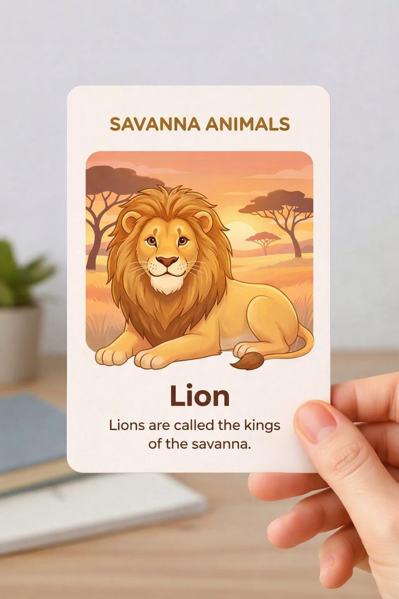 Savanna Animal Flashcards | Printable Kids Learning Cards | Montessori ...