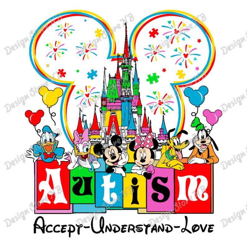 Autism Support Clipart | Mickey Castle PNG | High-quality Sublimation ...