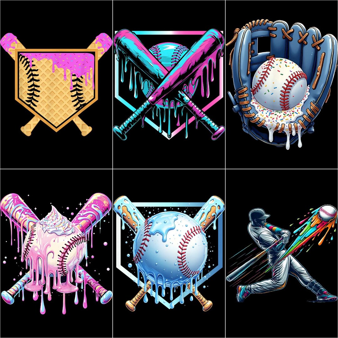 Melting Baseball PNG Bundle – Dripping Ice Cream Baseball Bats & Balls ...