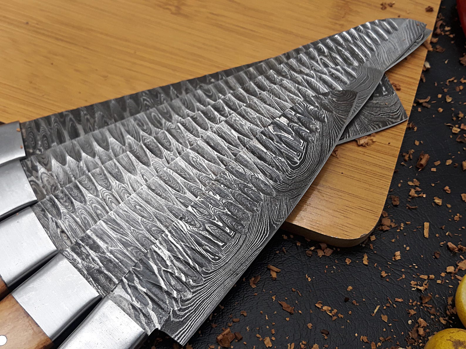 Damascus Chef Set Knife - Olive Wood Forged Blades, Chef's Knives ...