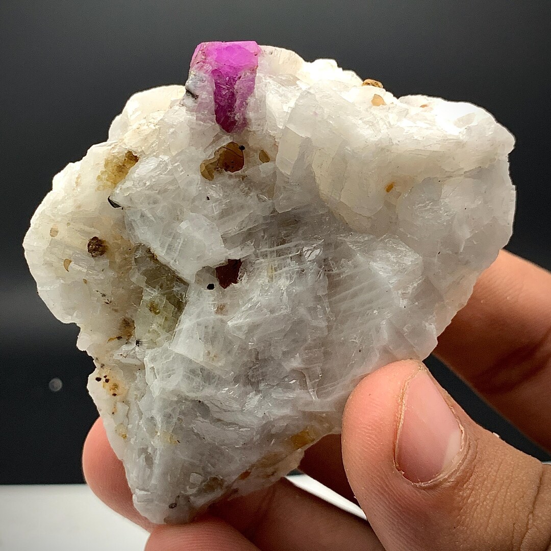 Ruby Fluorescent Crystal on Matrix Natural Mineral Specimen From Jegdalek Mine Ruby Deposit ...