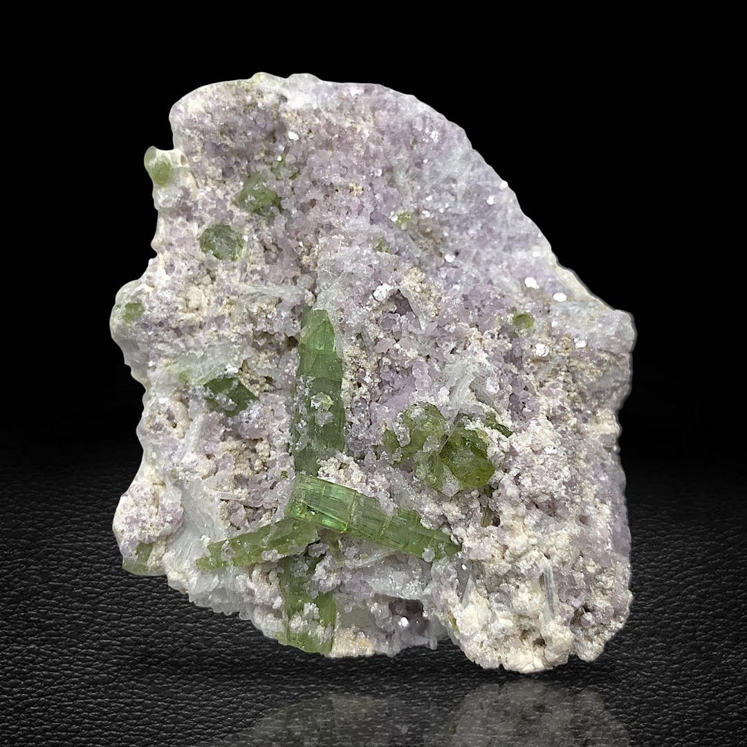 Authentic Natural Green Tourmaline With Albite & Lapidolite Specimen ...