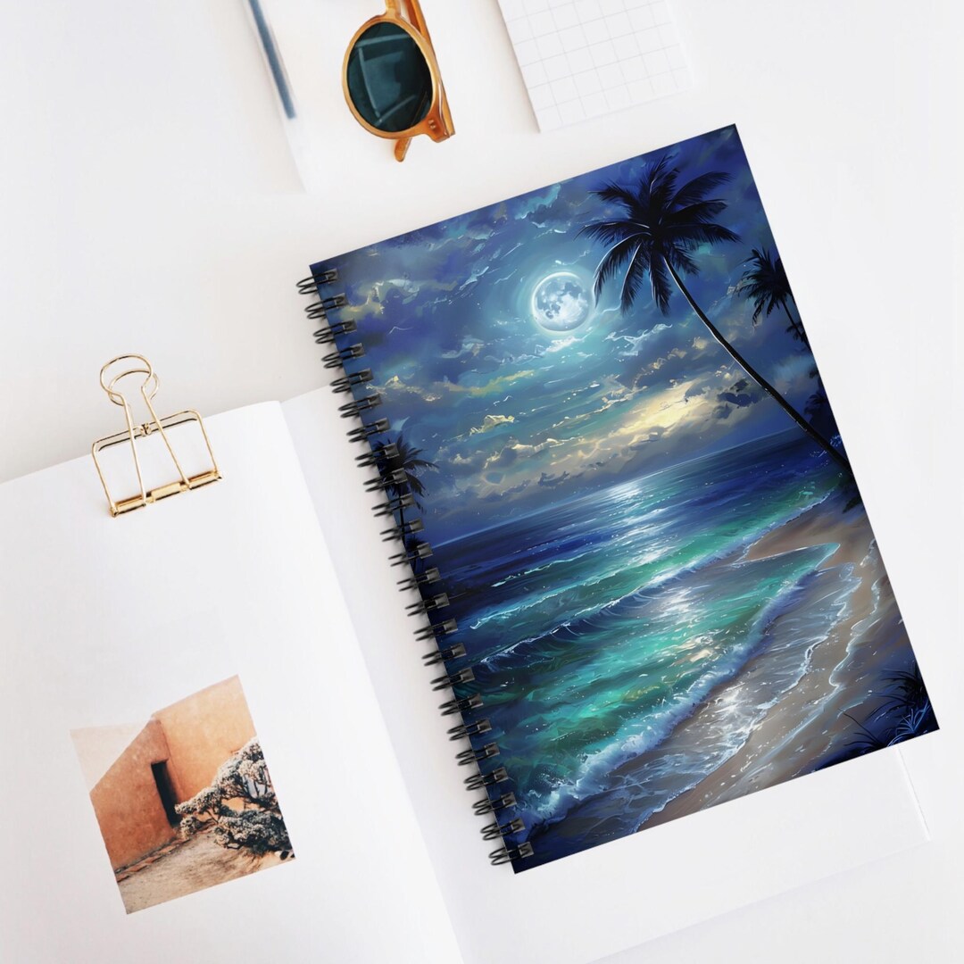 Beach Vacation Journal, Ocean Waves Notebook, Moonlit Beach Planner ...
