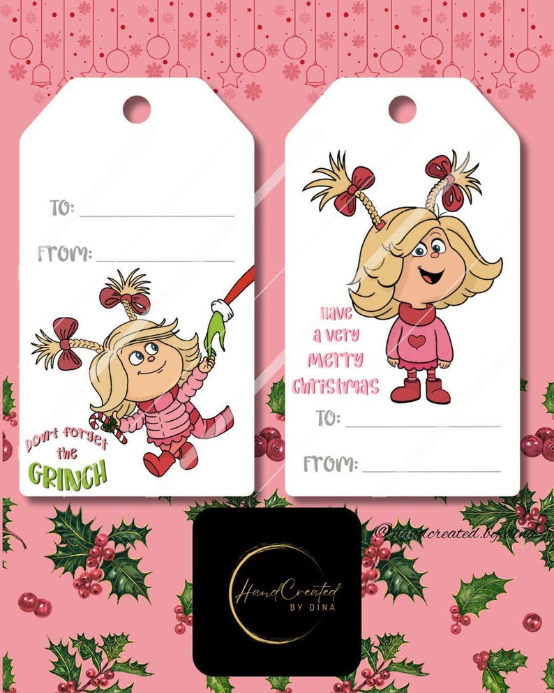 Grinch Christmas Gift Tags - 12 Hand-drawn to From Labels With String ...