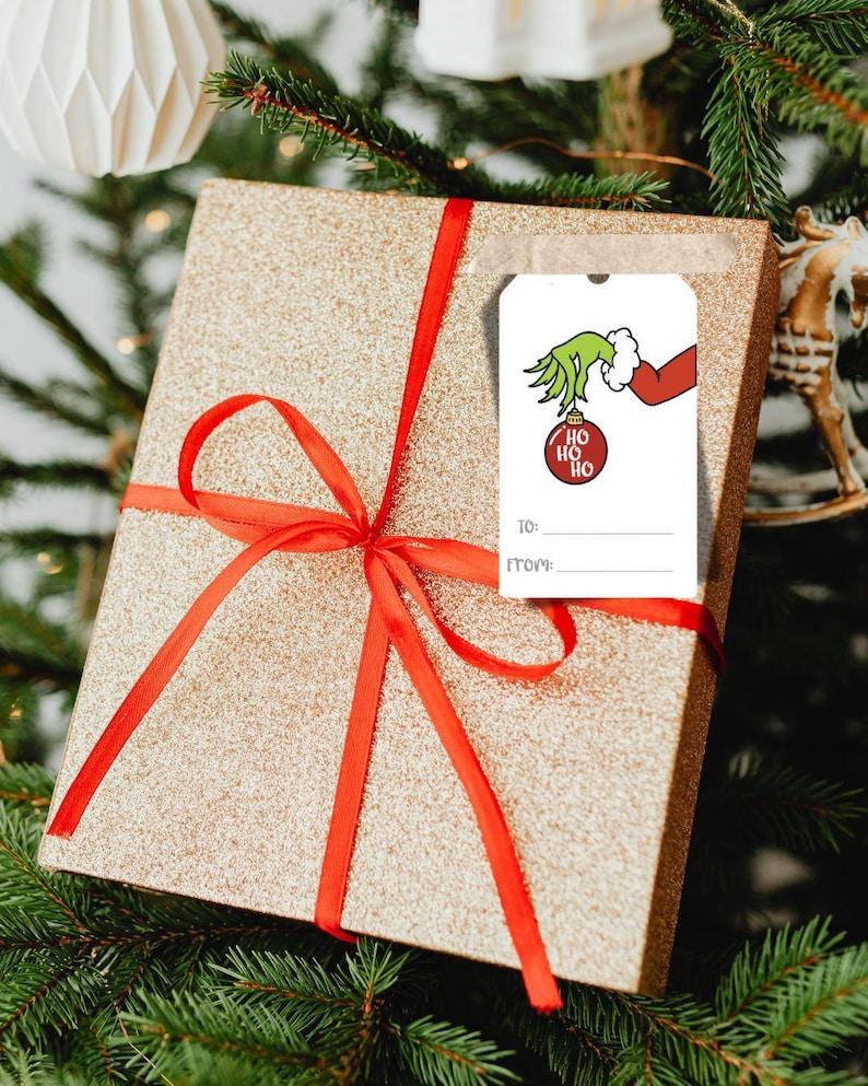 Grinch Christmas Gift Tags - 12 Hand-drawn to From Labels With String ...