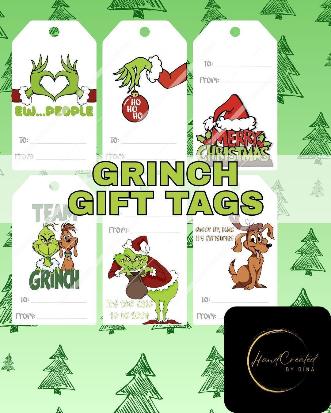Grinch Christmas Gift Tags - 12 Hand-drawn to From Labels With String ...