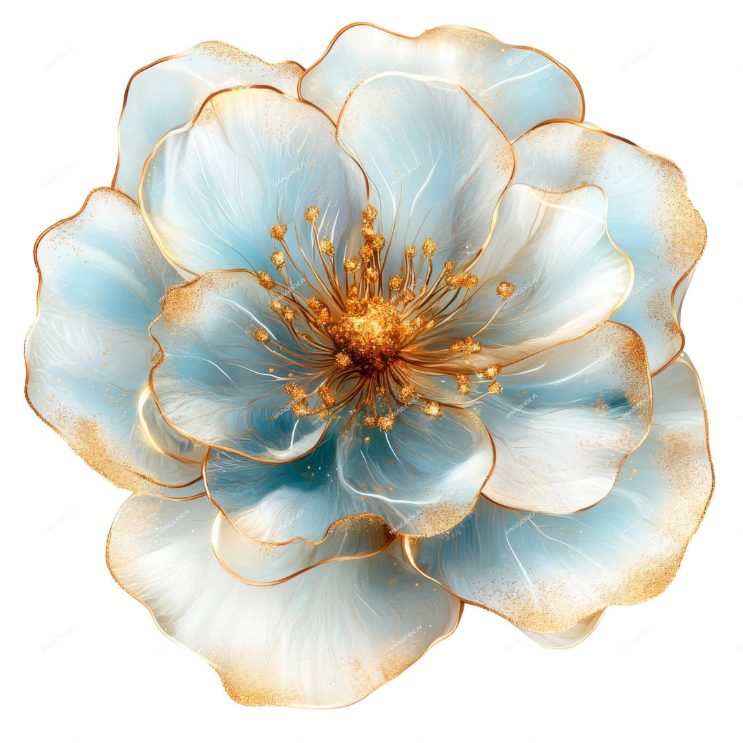 10 Abstract Blue Flower Clipart, Watercolor Floral PNG Set, Digital ...