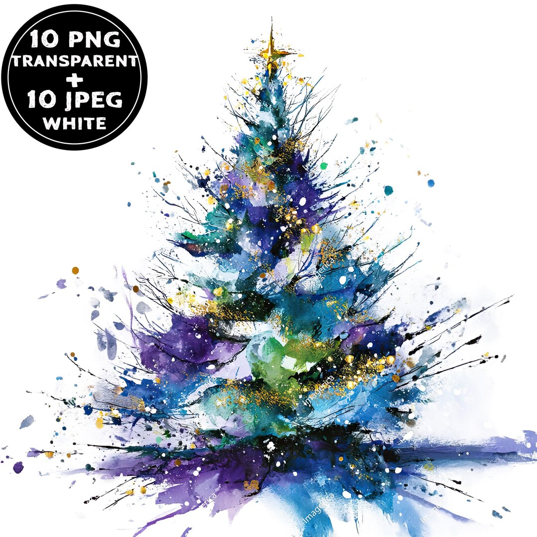Watercolor Christmas Clipart — Frosted Winter Trees | 10 PNG ...