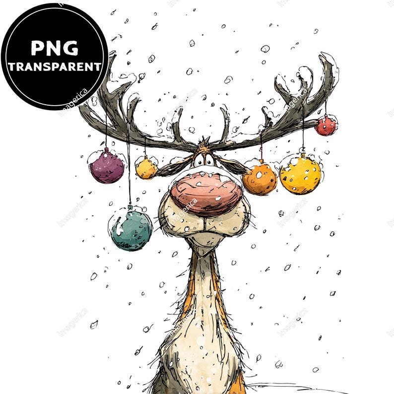 Christmas Reindeer PNG, Funny Reindeer Clipart, Watercolor Snow ...