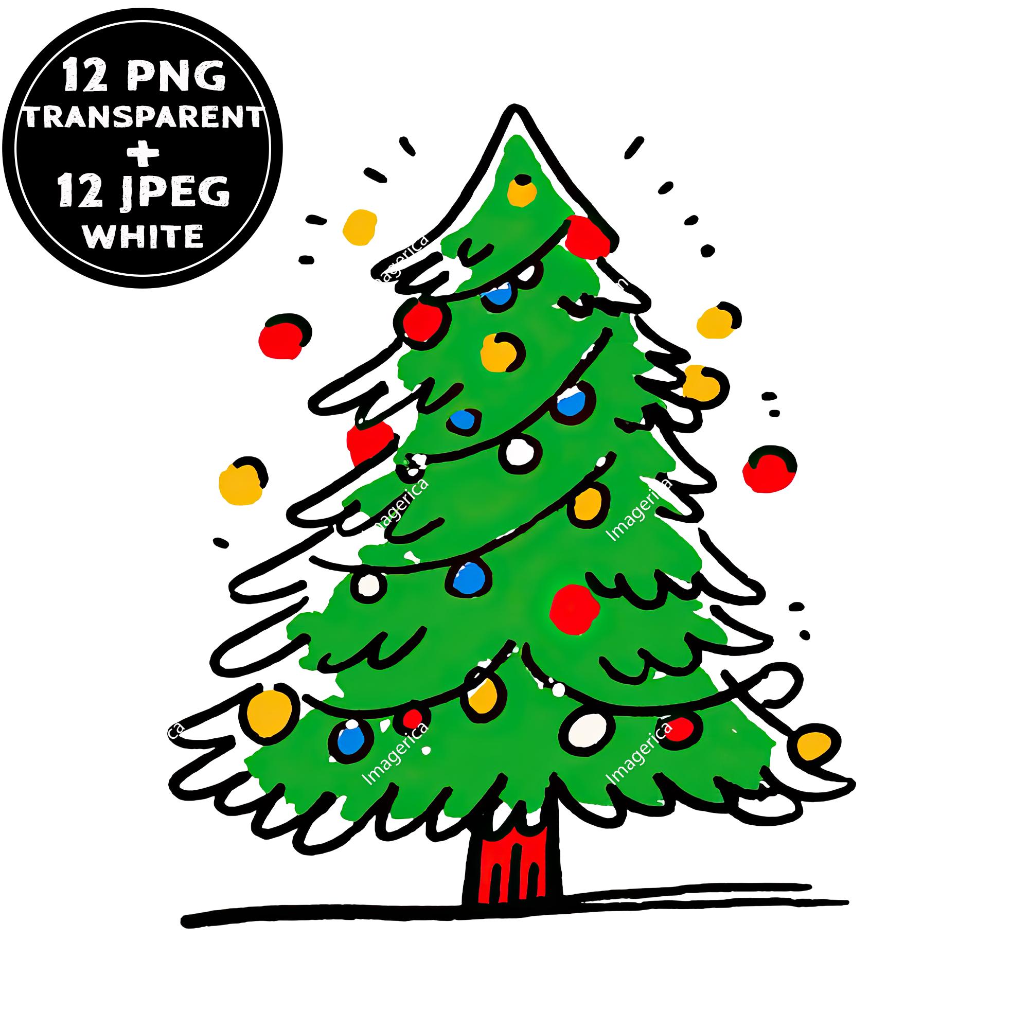 12 Christmas Tree Doodle Clipart Bundle | 12 Hand-drawn Holiday Trees ...