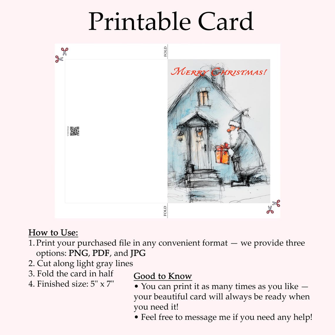 Printable Christmas Card Santa Gift Delivery | Hand-drawn Sketch ...