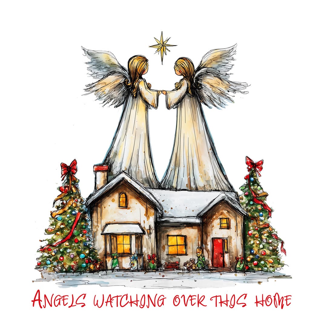 Angels Watching Over This Home PNG, Christmas Angels House Art ...
