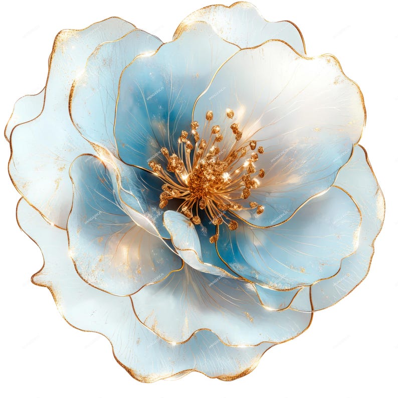 10 Abstract Blue Flower Clipart, Watercolor Floral PNG Set, Digital ...