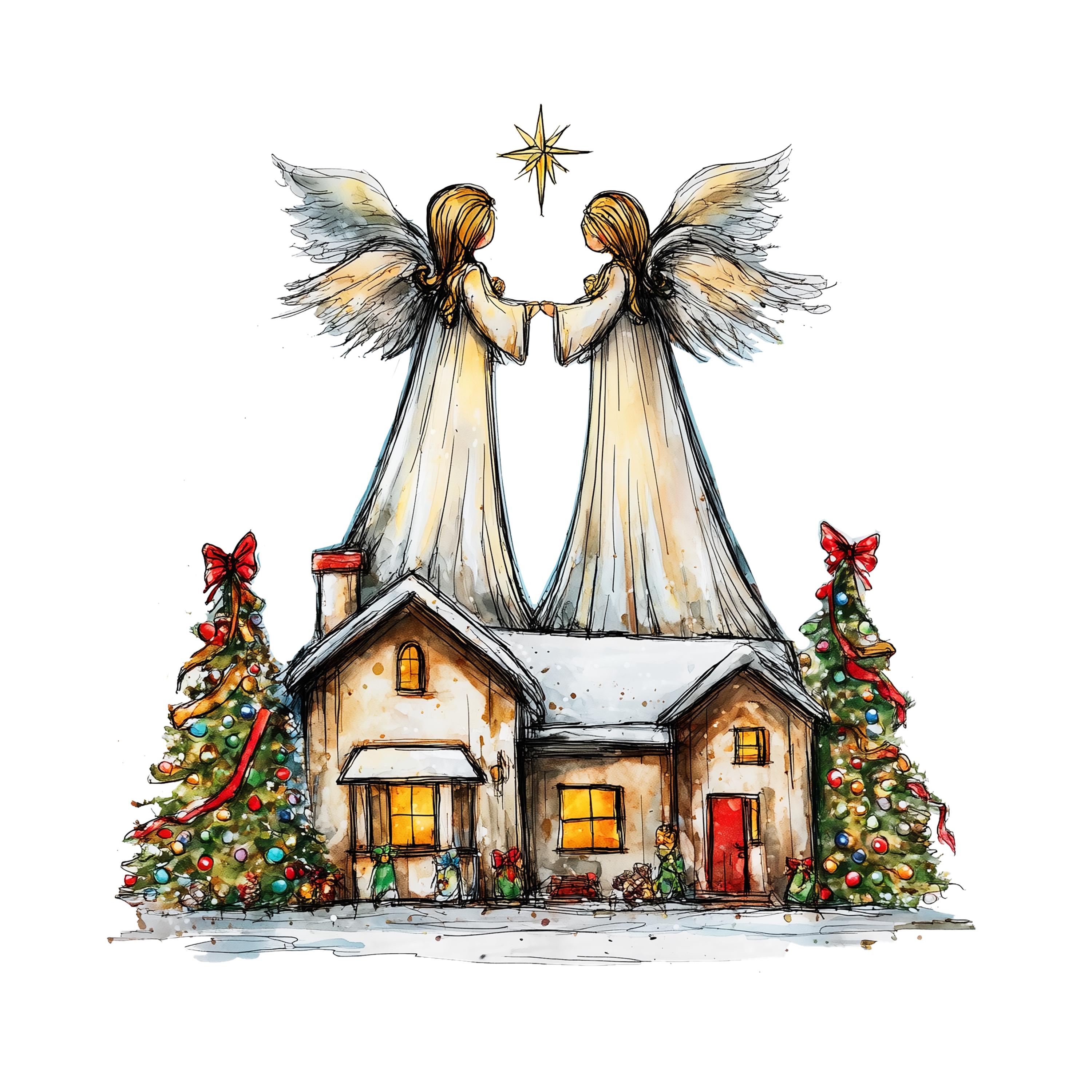 Angels Watching Over This Home PNG, Christmas Angels House Art ...