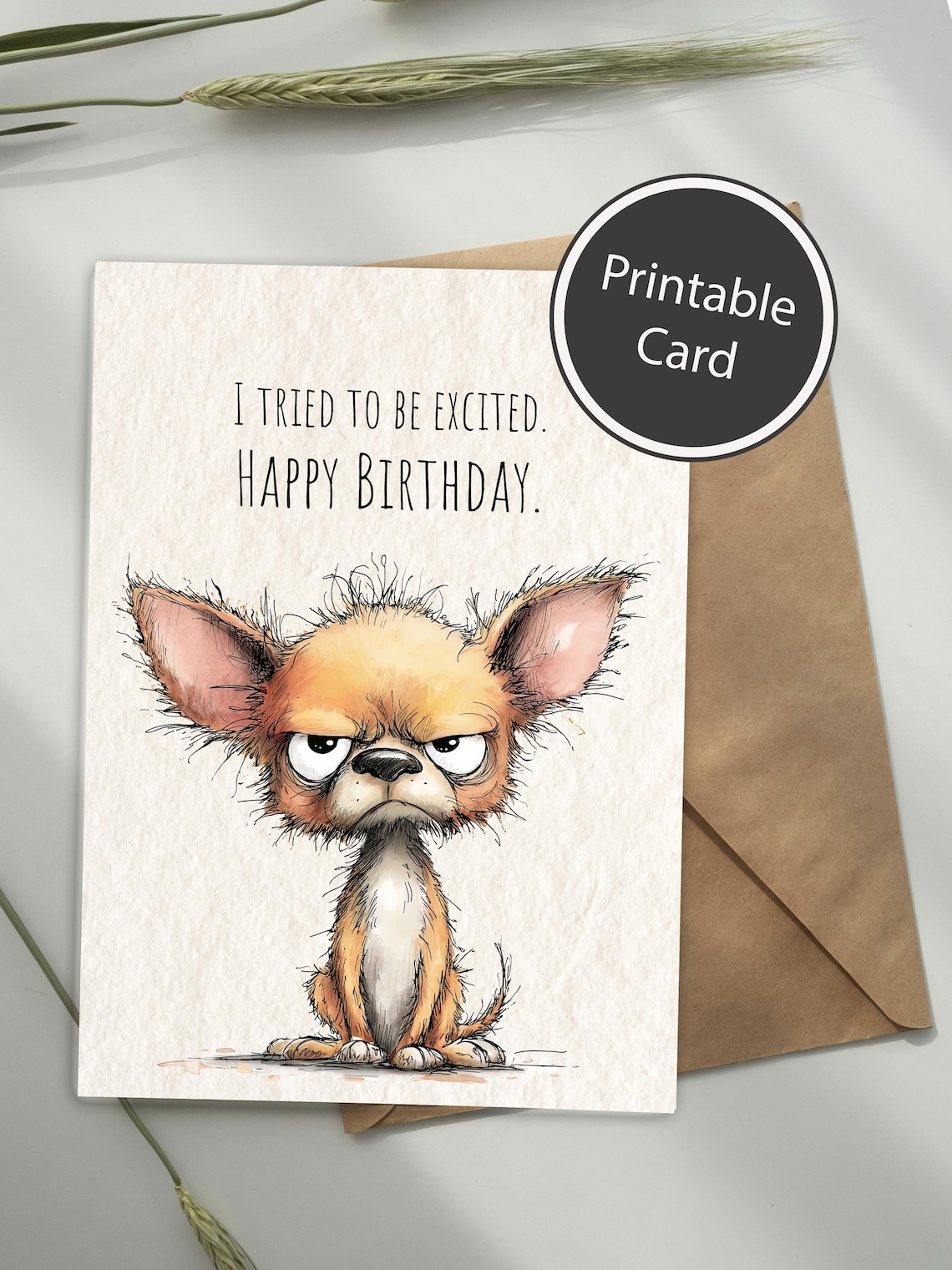 Funny Grumpy Chihuahua Birthday Card Printable, I Tried to Be Excited ...