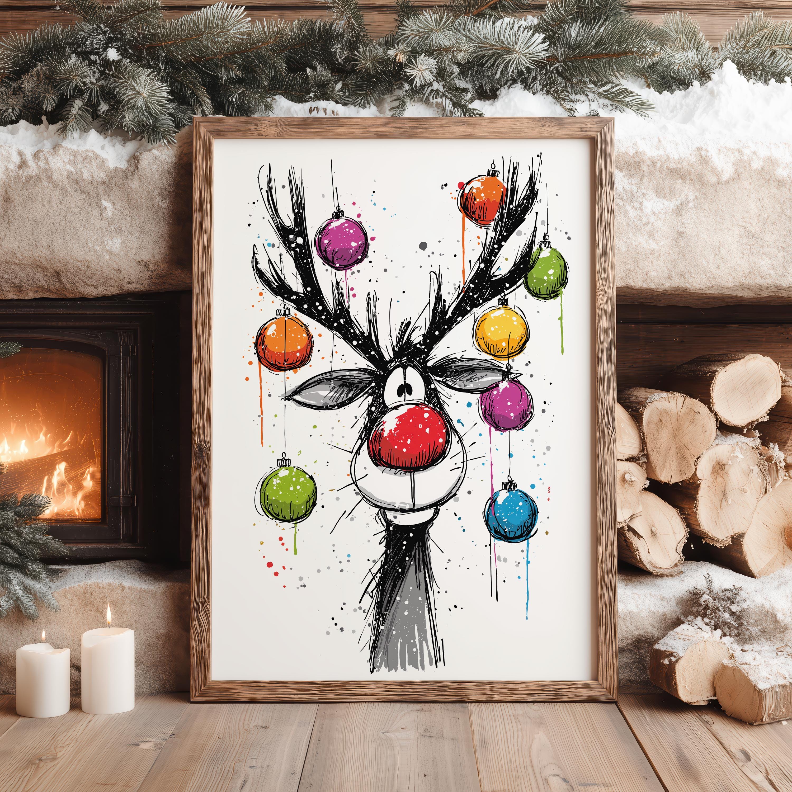 Funny Christmas Reindeer PNG, Watercolor Splash Reindeer Clipart ...