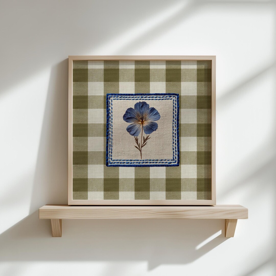Blue Flax Flower Wall Art Printable, Cottagecore Botanical Linen Patch ...