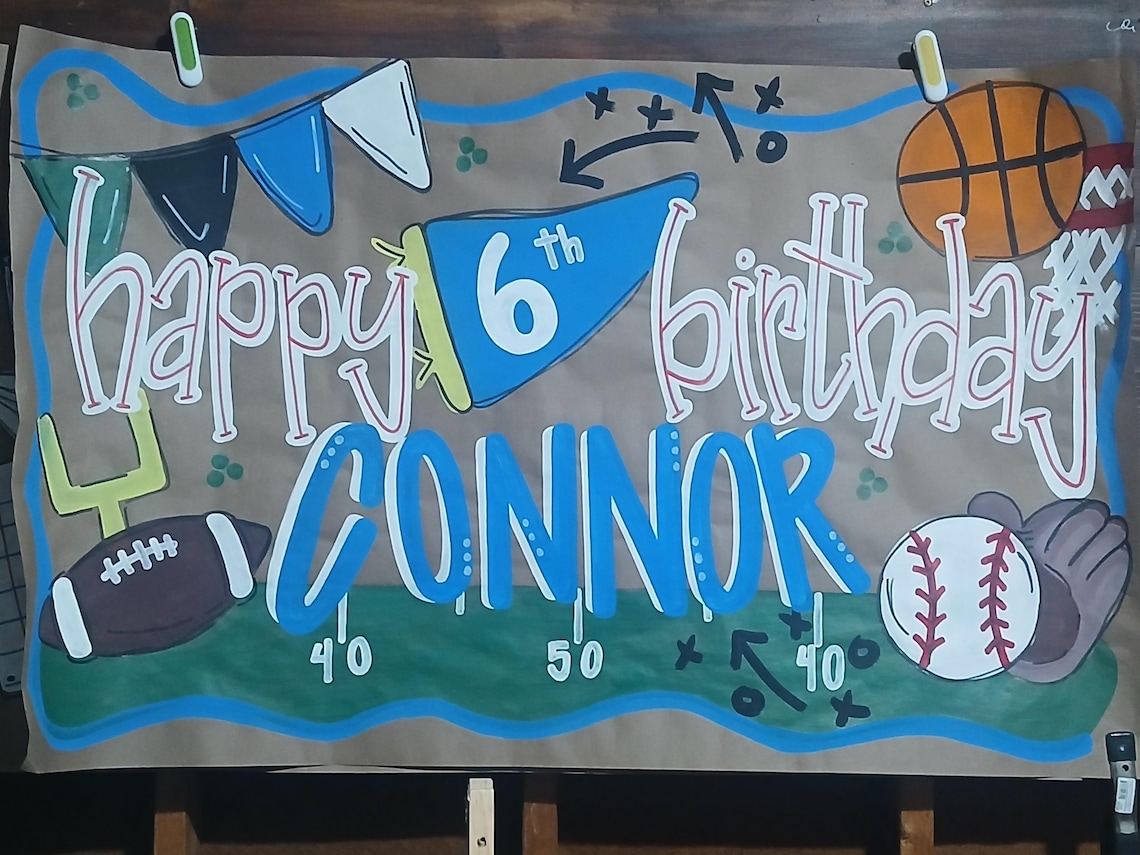 Handpainted Customizable Sports Themed Birthday Banner - Etsy