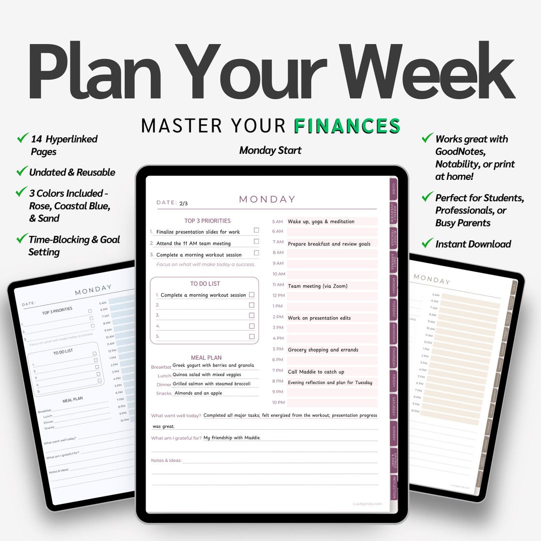 Weekly Financial Planner (monday Start) | Digital & Printable Budget ...
