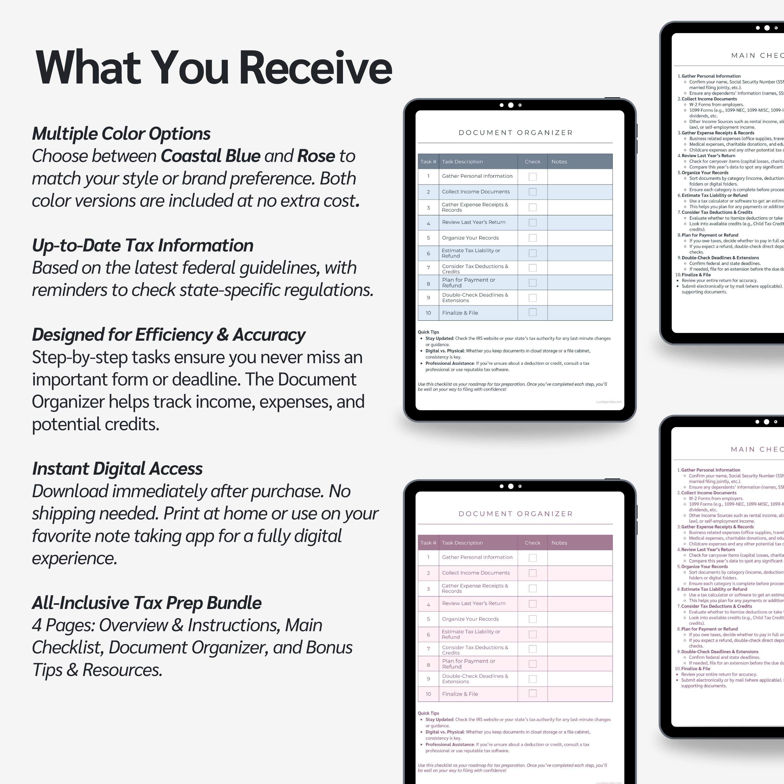 2025 Tax Prep Checklist & Organizer | Digital and Printable Tax Planner ...
