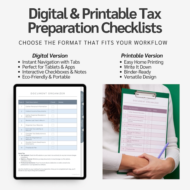 2025 Tax Prep Checklist & Organizer | Digital and Printable Tax Planner ...