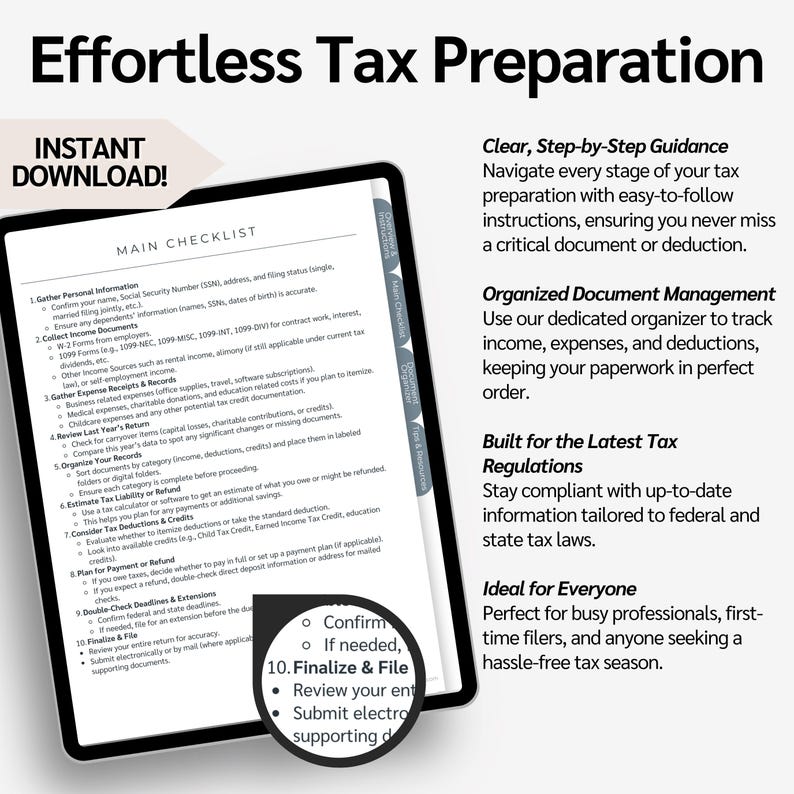2025 Tax Prep Checklist & Organizer | Digital and Printable Tax Planner ...