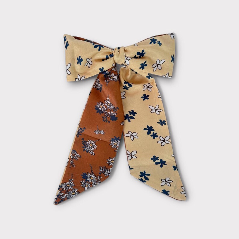 Oversized Floral Bow Barrette, Long Tail Hair Bow Clip, Two Tone Beige ...
