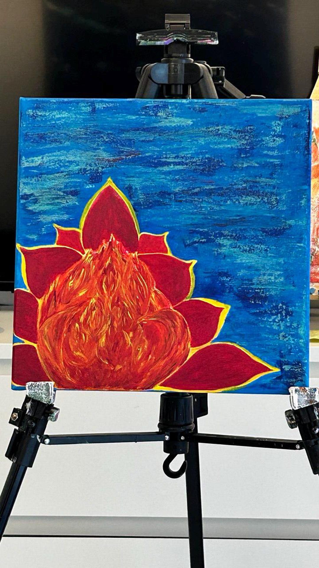 Flaming Lotus — Original Painting 30x30 Cm | Spiritual Abstract Art ...